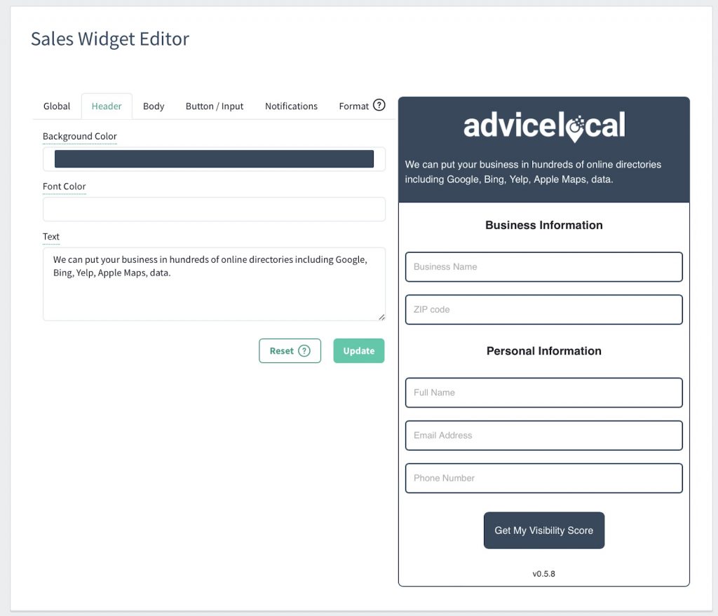 How to Customize Our Sales Widget for Your Agency Website - Advice Local